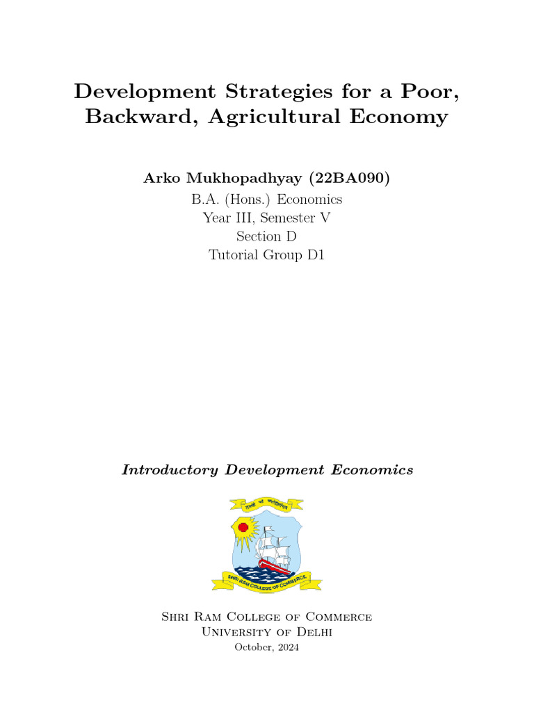 Development Strategies For A Poor Backward Agricultural Economy | PDF ...