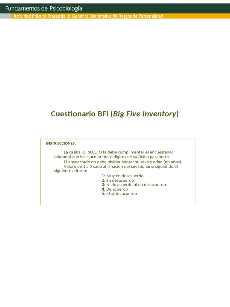 APP1 Cuestionario BFI Individual en PDF | PDF | Sicología