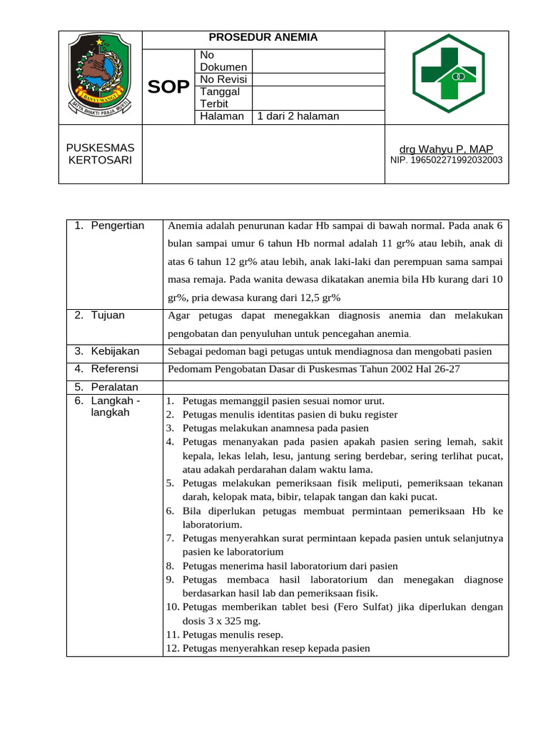 Sop Anemia | PDF