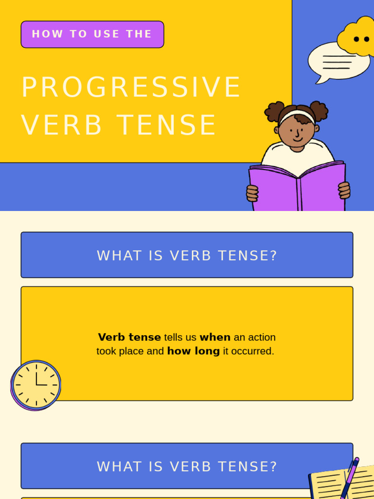 Using The Progressive Verb Tense Education Presentation in Yellow ...
