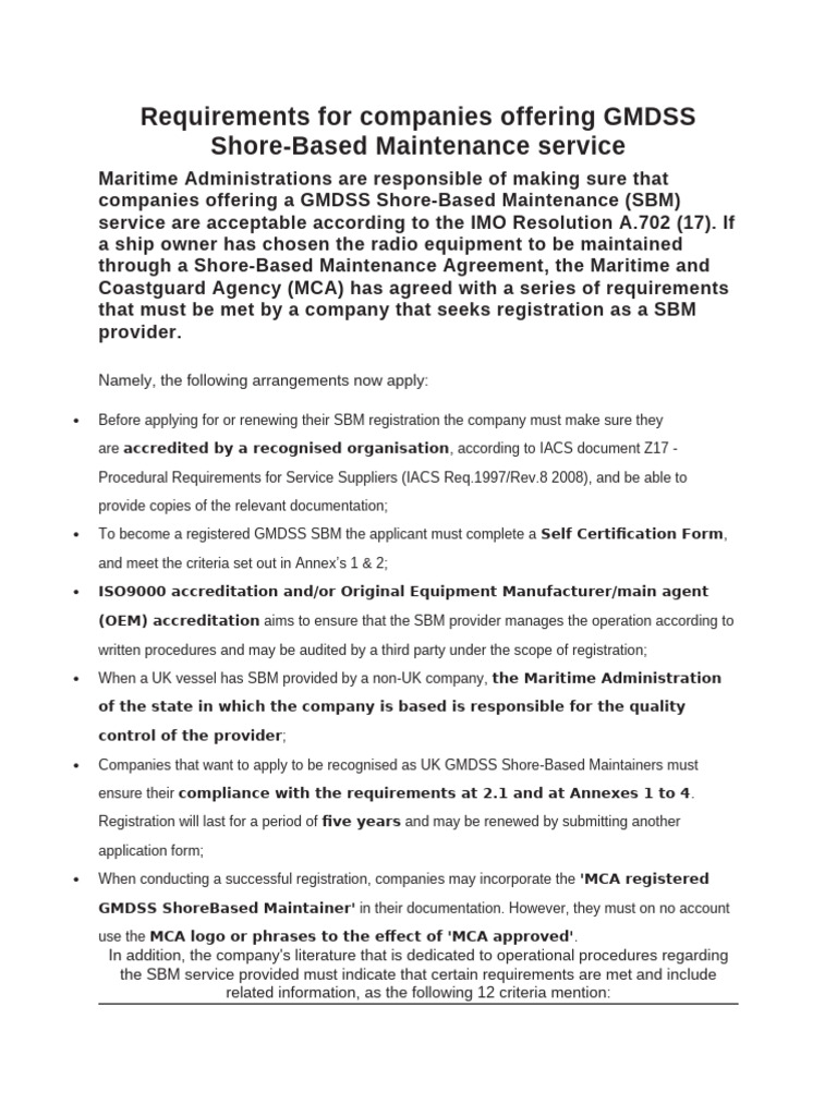 GMDSS Shore-Based Maintenance Requirements | PDF | Wireless | Radio