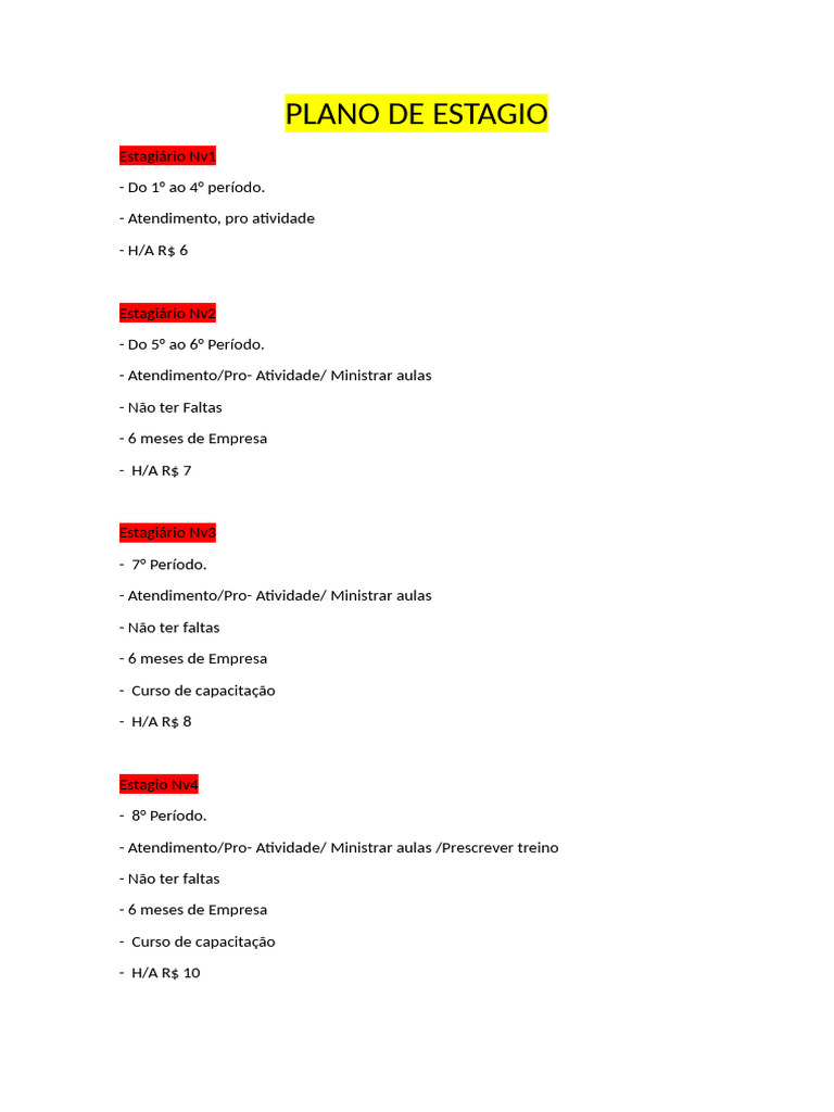 Plano de Estagio | PDF