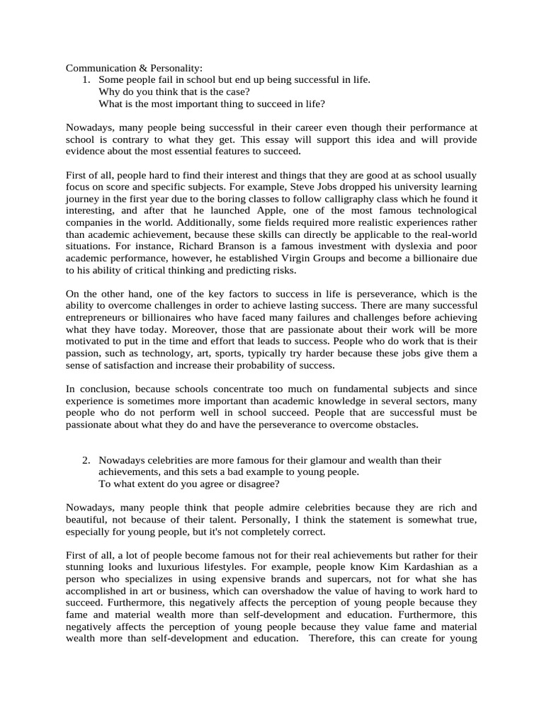 Writing Task 2 Topic Communication Personality | PDF | Communication | Text Messaging