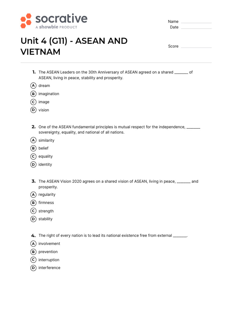 Quiz - Unit 4 (G11) - ASEAN AND VIETNAM | PDF