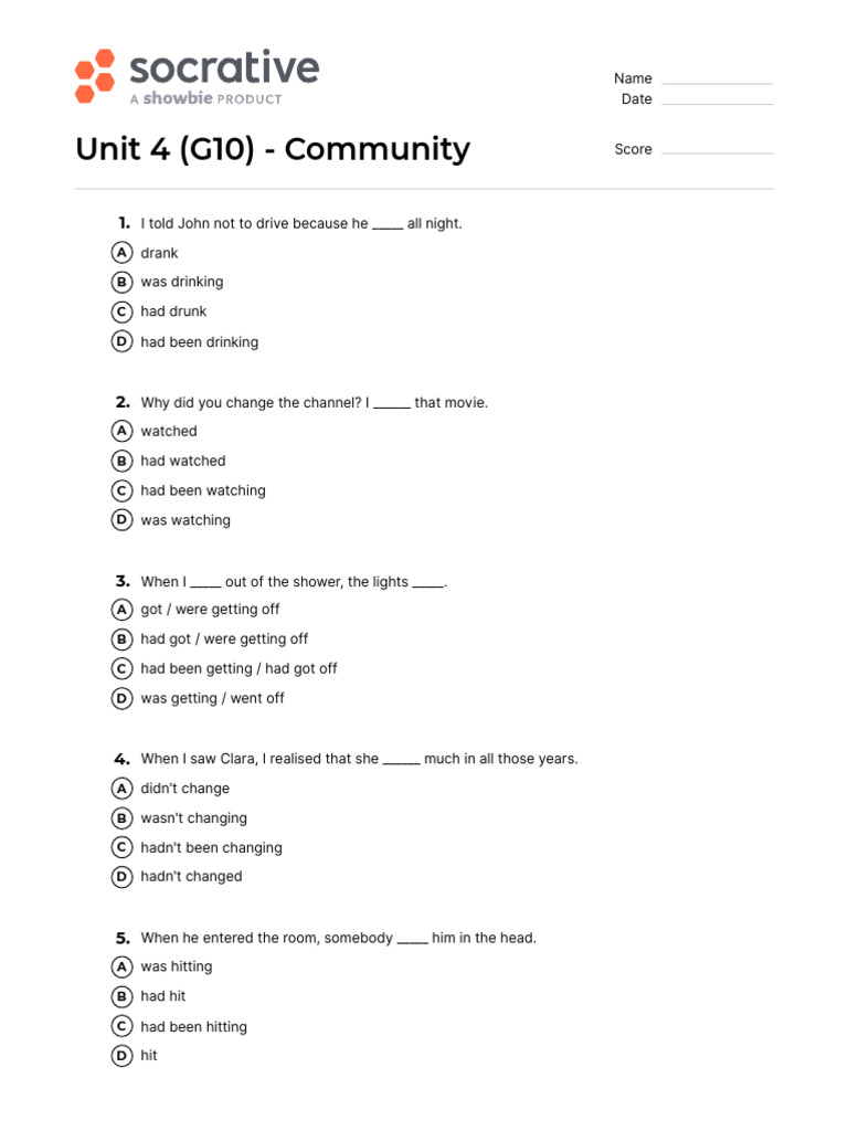 Quiz - Unit 4 (G10) - Community | PDF | Language Arts & Discipline
