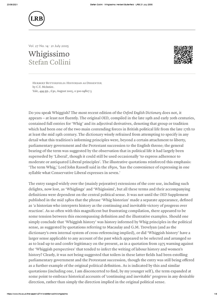 Stefan Collini Whigissimo - Herbert Butterfield LRB 21 July 2005 | PDF ...