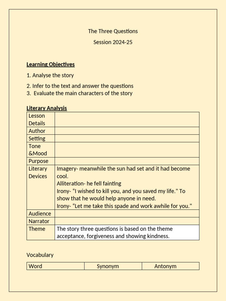 NB Plan The Three Questions GR8 | PDF | Language Mechanics | Linguistic Typology