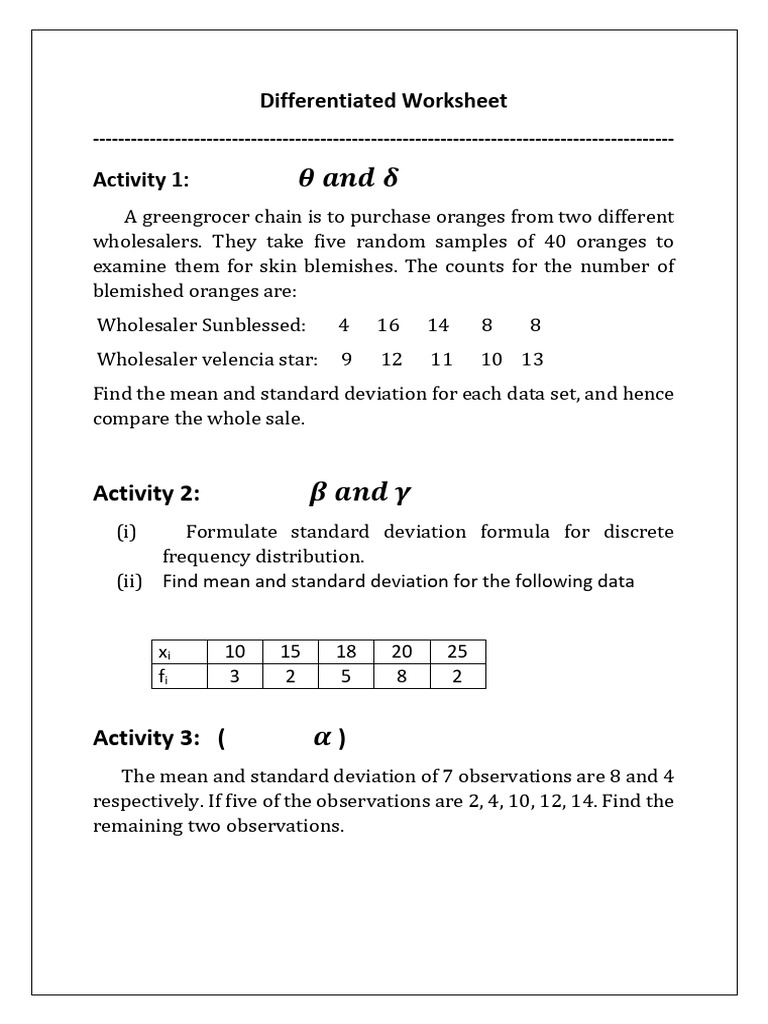 Mean and Standard Deviation Worksheet | PDF