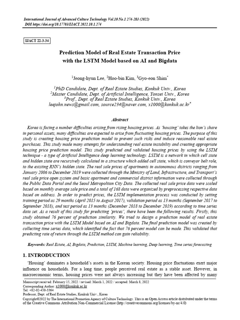 Prediction Model of Real Estate Transaction Price With The LSTM Model ...