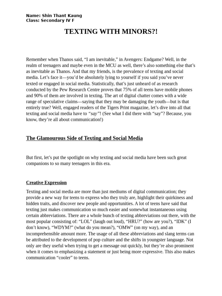 (ANSWER) Texting Article - Shin Thant Kaung (S4F) | PDF | Text Messaging | Adolescence