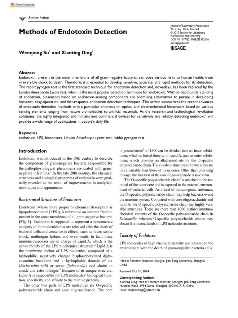 Methods Of Endotoxin Detection Pdf Lipopolysaccharide Biosensor