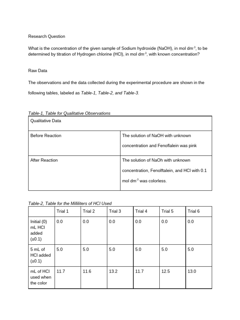 Titration Lab Report | PDF | Titration | Chemistry