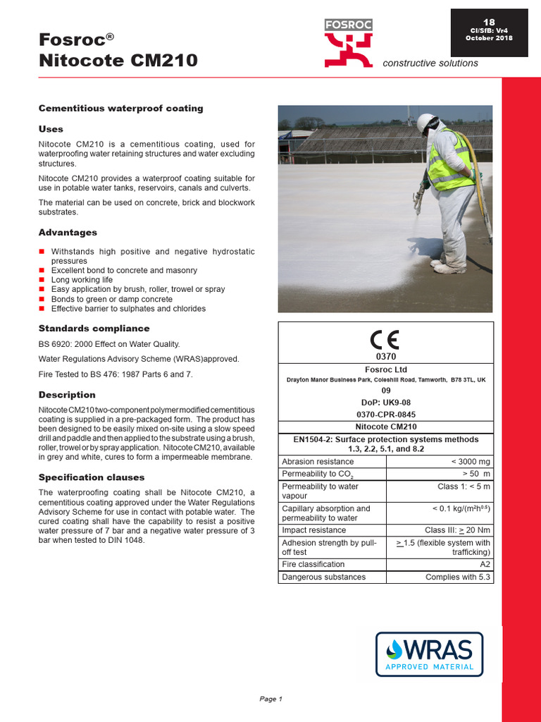 Nitocote-CM210-Tds Basement Water Proofing | PDF | Concrete | Coating