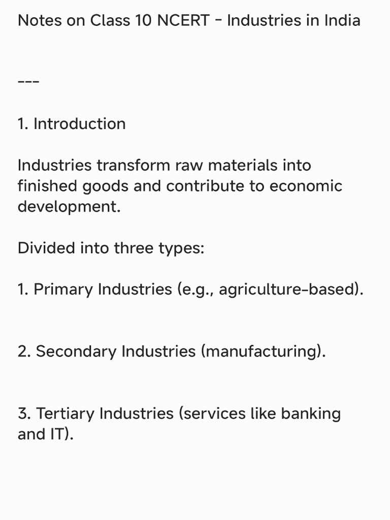Class 10th Ncert Geography CH Industries | PDF