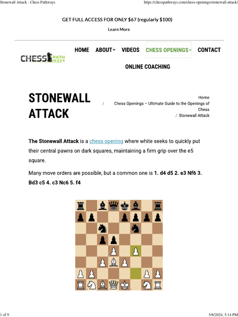 Stonewall Attack Chess Pathways | PDF