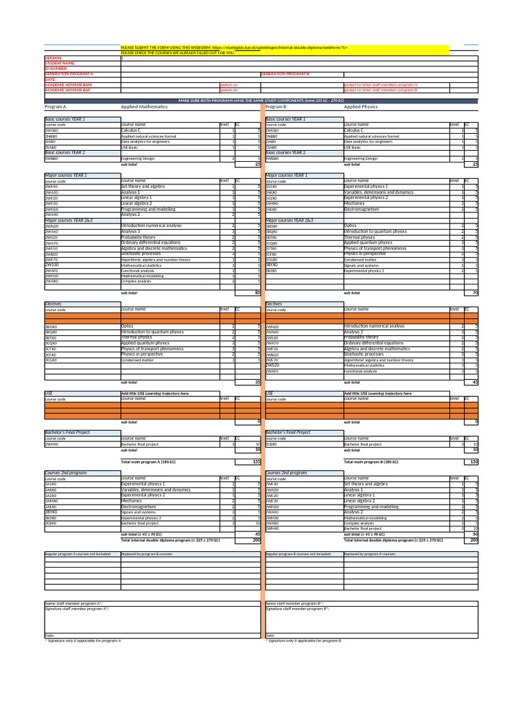 Example Electives Form BAM-BAP | PDF | Mathematical Analysis | Physics
