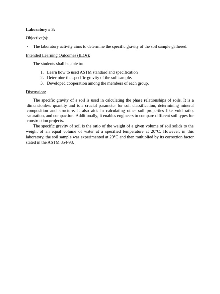 Determining Soil Specific Gravity Lab | PDF | Science & Mathematics | Technology & Engineering