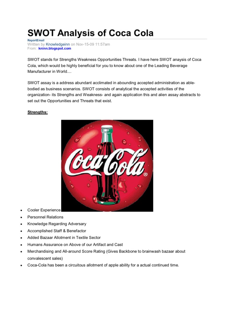 SWOT Analysis of Coca Cola | PDF | Coca Cola | Pepsi