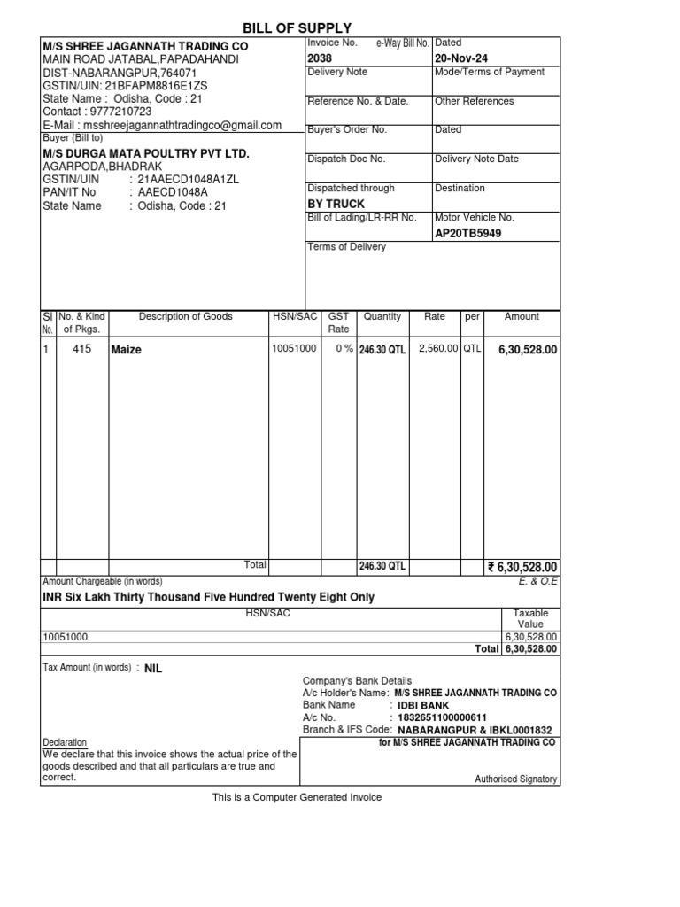 2038 Bos Durgamata Poultry | PDF | Invoice | Taxation