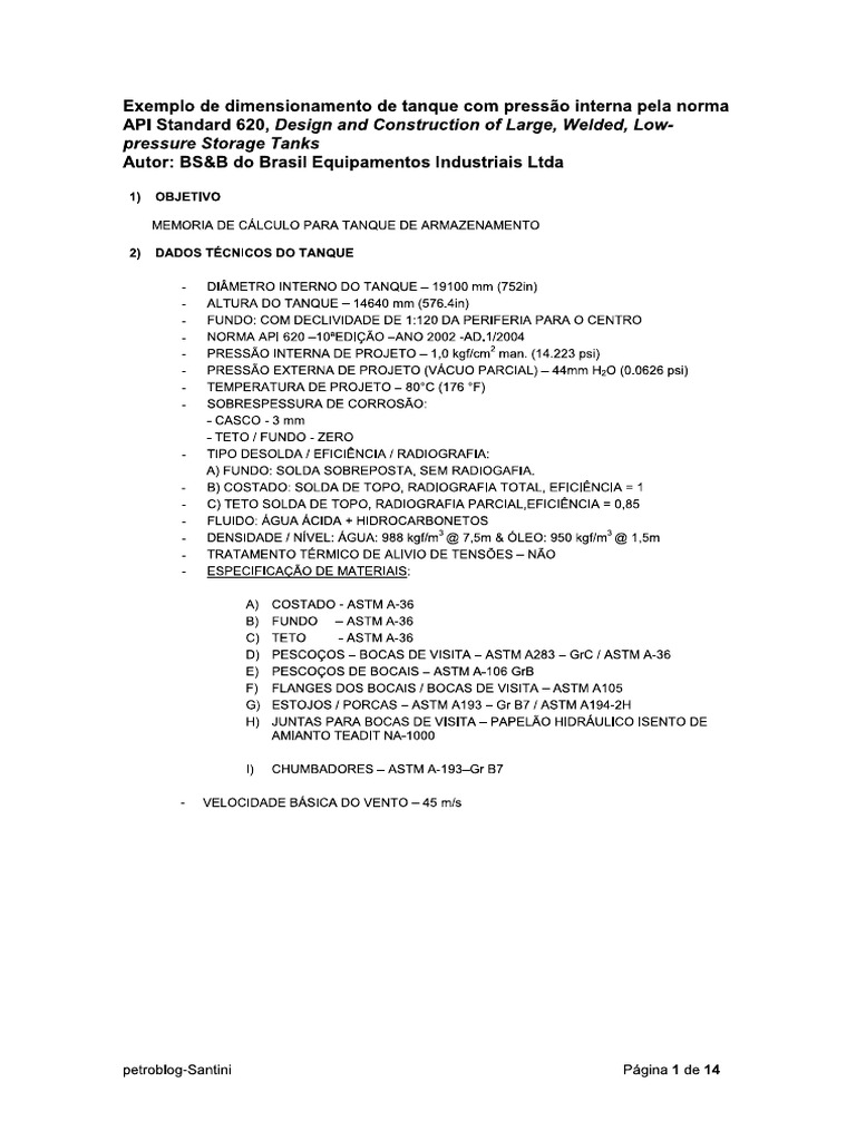 Exemplo Calculo API-620 | PDF