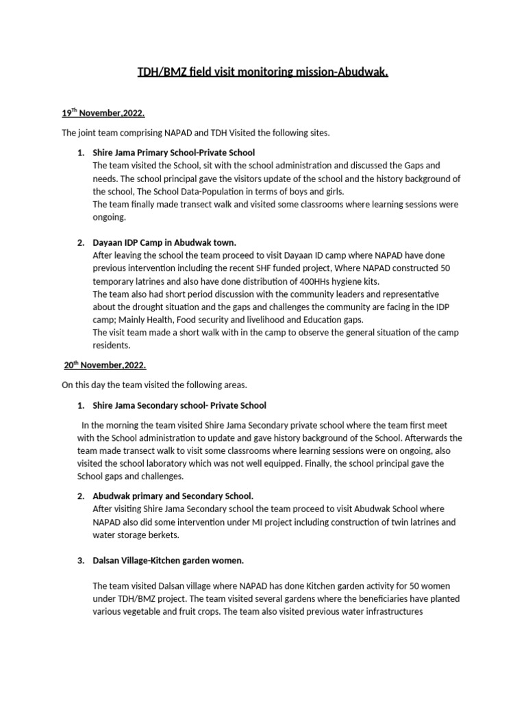 TDH Visit-Abudwak | PDF | Agriculture