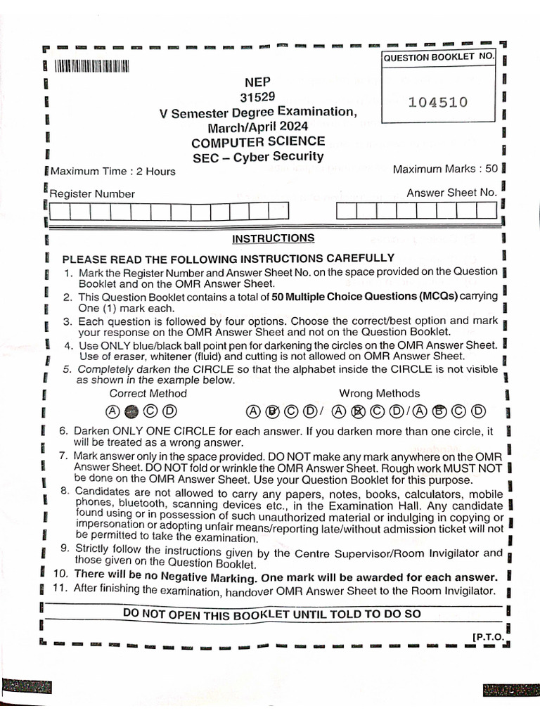 Cyber Security Question Paper 1.4.2024 | PDF