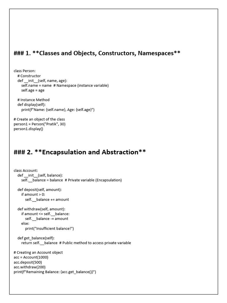 OOPs Python CSE 3216 Module 1 Exam Program | PDF | Method (Computer Programming) | Class ...