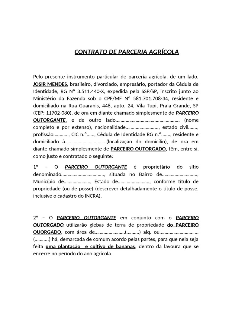 Parceria Agrícola para Cultivo de Bananas | PDF | Agricultura