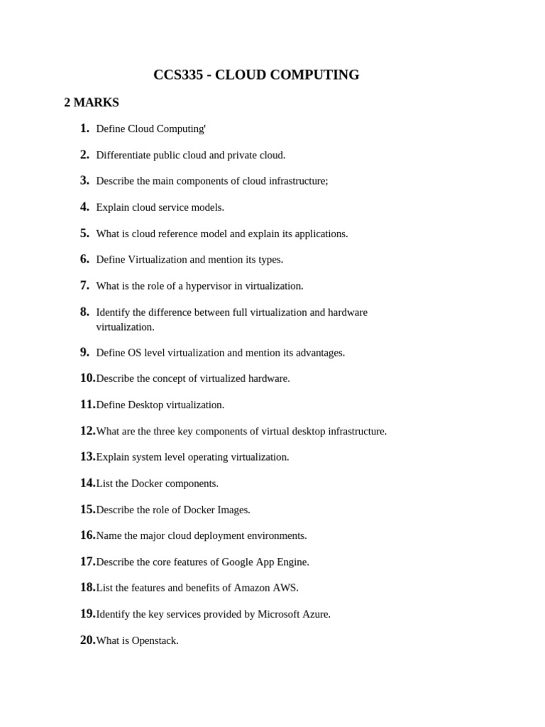 Cc Ques Bank Jesi | PDF | Virtualization | Cloud Computing