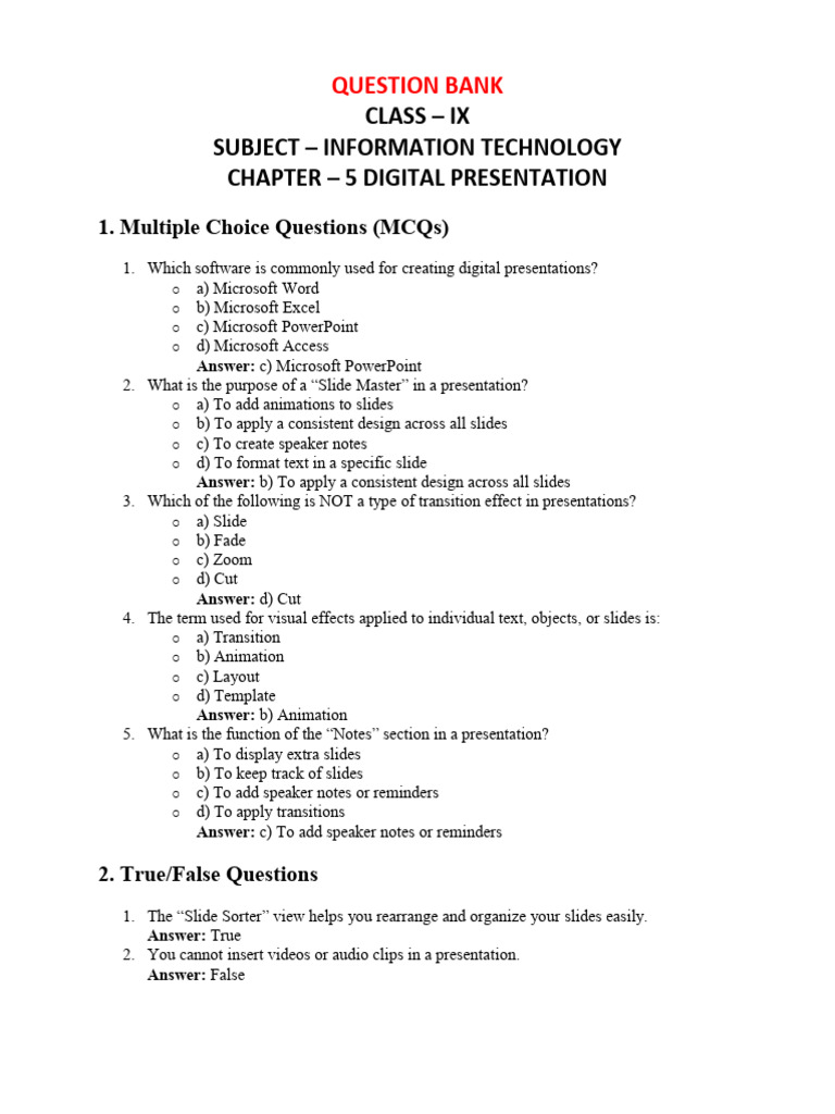 Class 9 IT: Digital Presentation Q&A | PDF | Microsoft Power Point ...