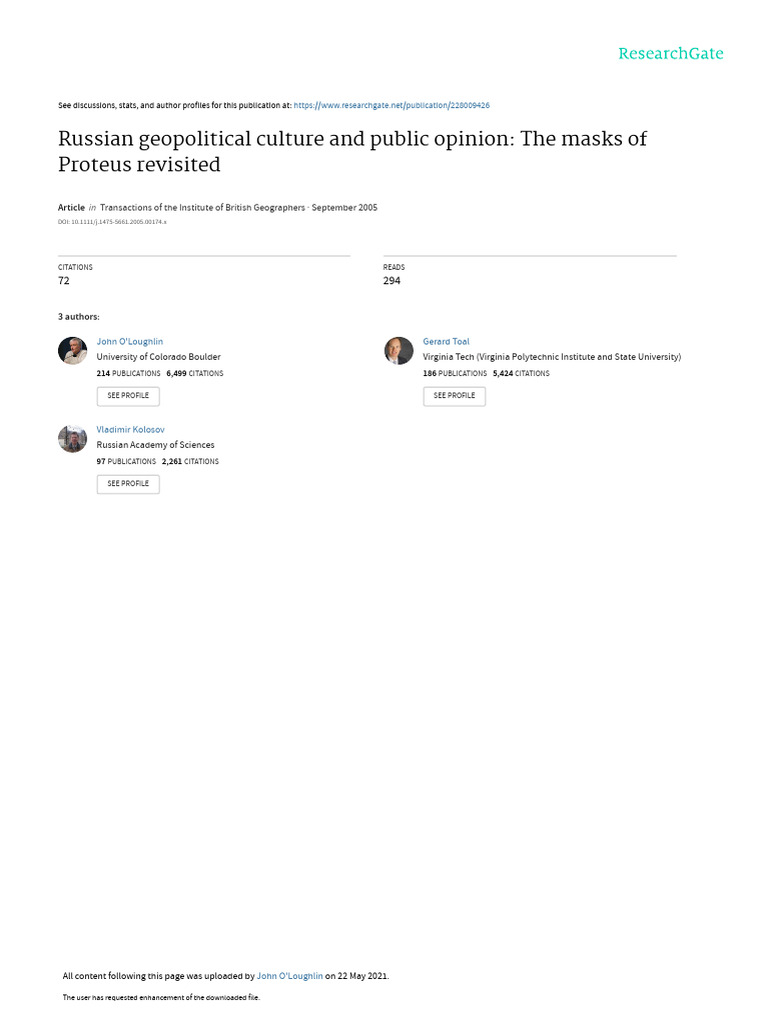 Russian Geopolitical Culture and Public Opinion TH | PDF | Geopolitics ...