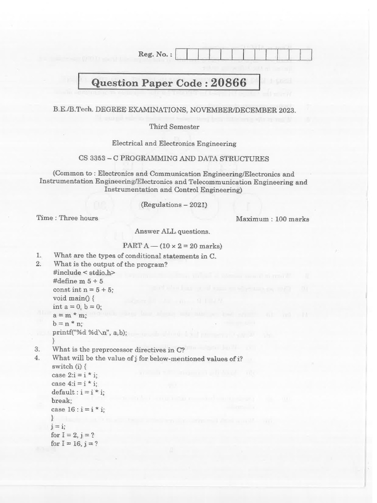C Programming and Data Structures - CS3353 2021 Regulation - Semester ...