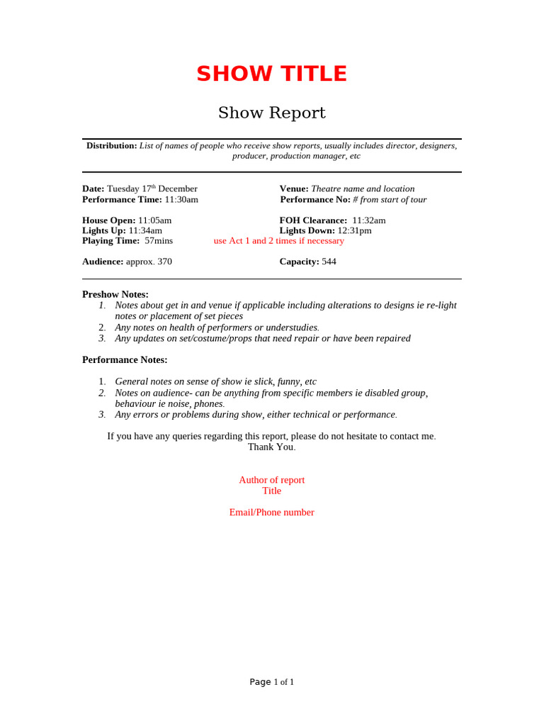 Show Report Template | PDF
