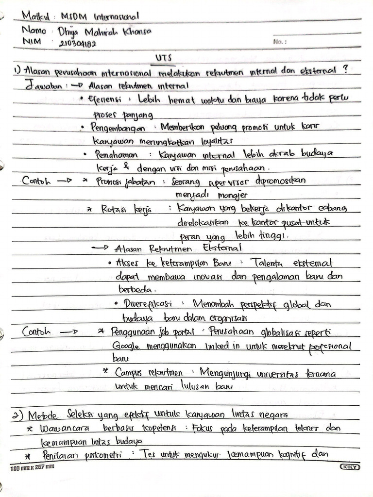 Uts MSDM Dhiya | PDF