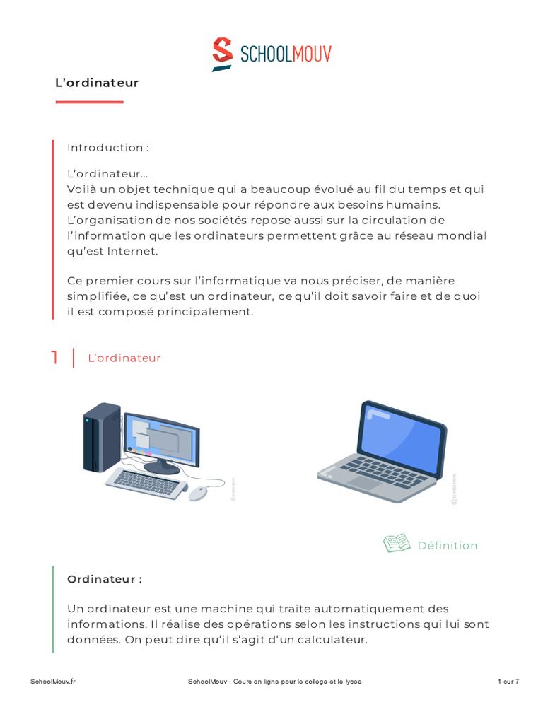L Ordinateur Et Les Reseaux - Fiche de Cours | PDF | Périphérique ...