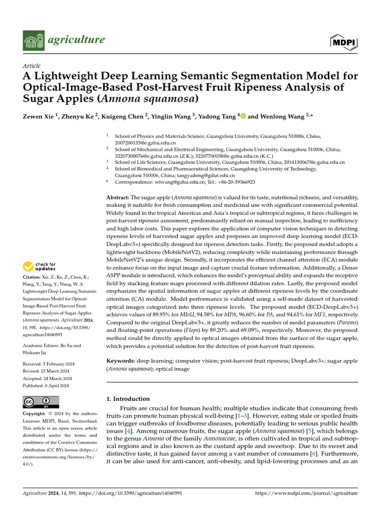 Agriculture 14 00591 v2 | PDF | Image Segmentation | Deep Learning