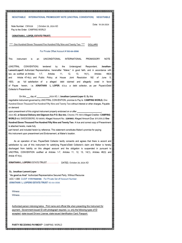 Negotiable International Promissory Note 2 Deatrice) | PDF | Negotiable ...