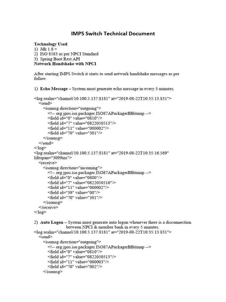 IMPS Switch Technical Doument | PDF | Json | Service Industries