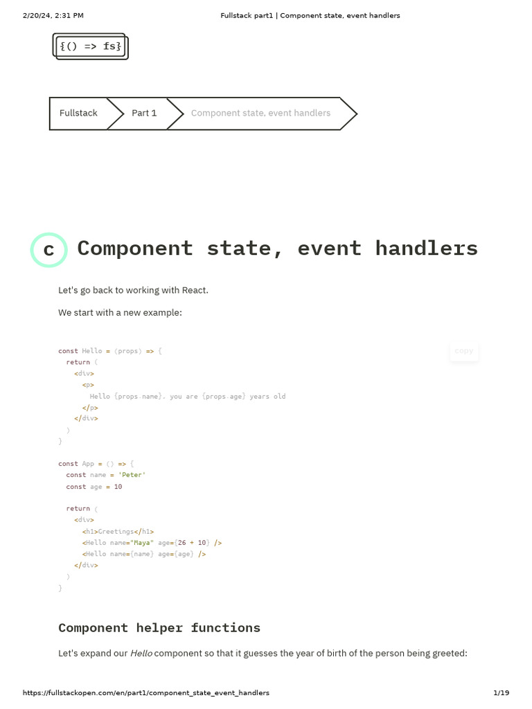 3 - Fullstack Part1 - Component State, Event Handlers | PDF | Java Script | Computer Science