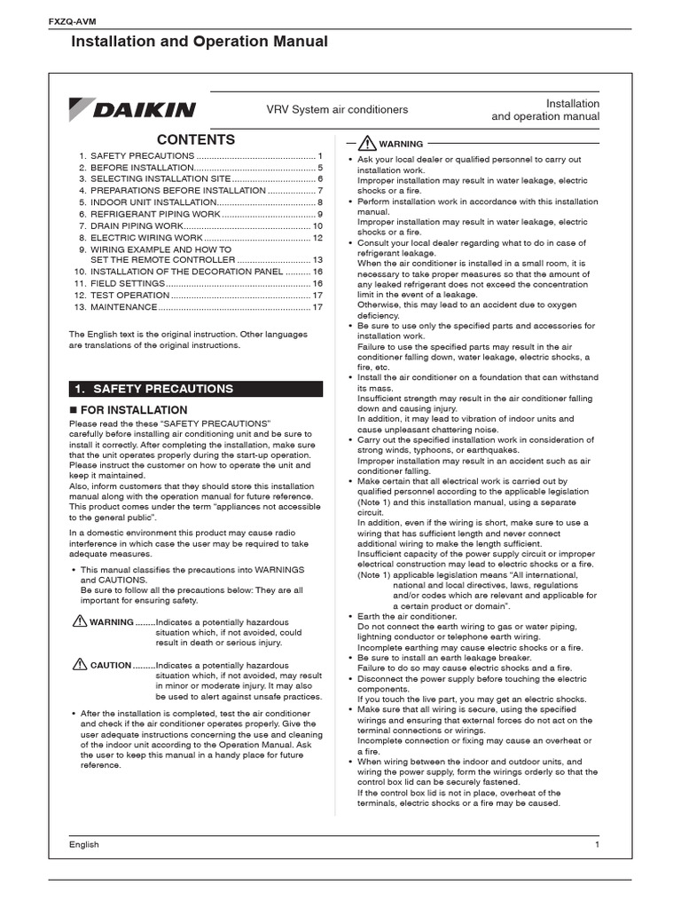 Compact Cassette 2x2 - FXZQ-AVM | PDF | Electrical Wiring | Air ...