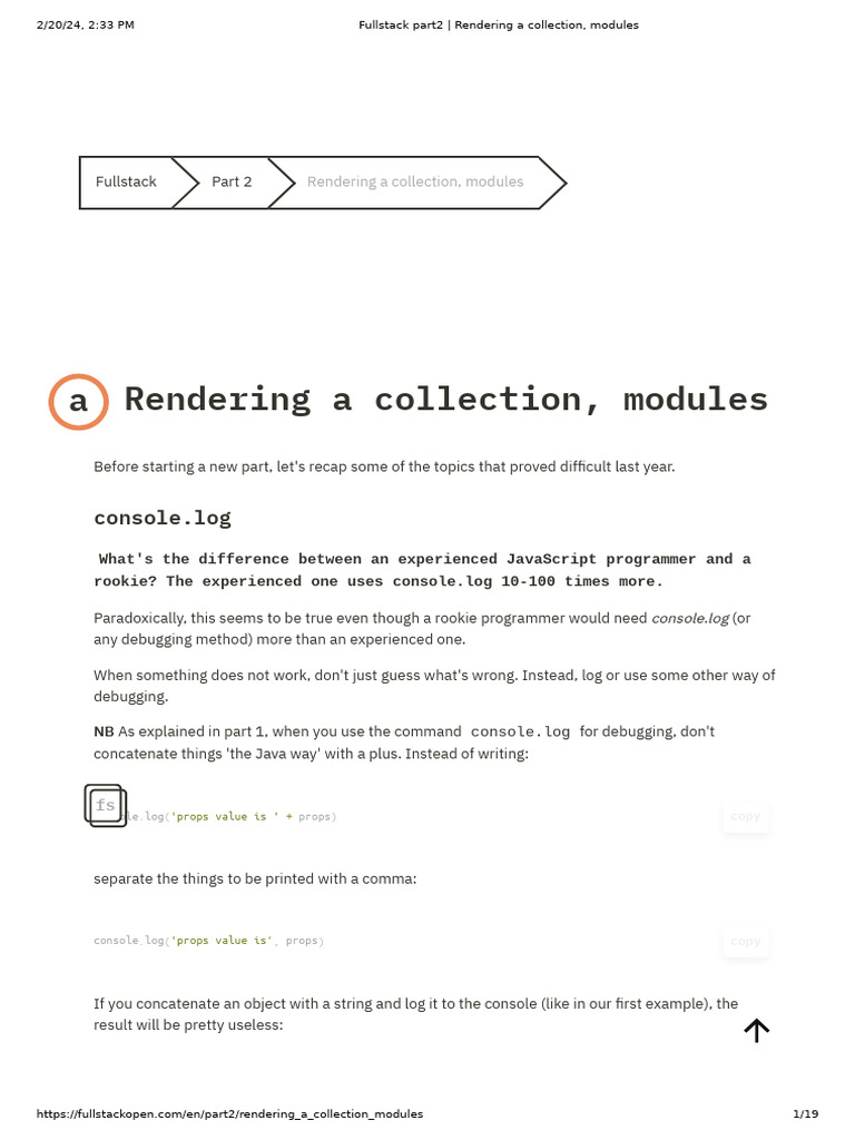 1 - Fullstack Part2 - Rendering A Collection, Modules | PDF | Java Script | Computer Programming