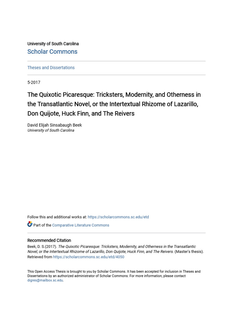 The Quixotic Picaresque - Tricksters Modernity and Otherness in | PDF | Don Quixote ...