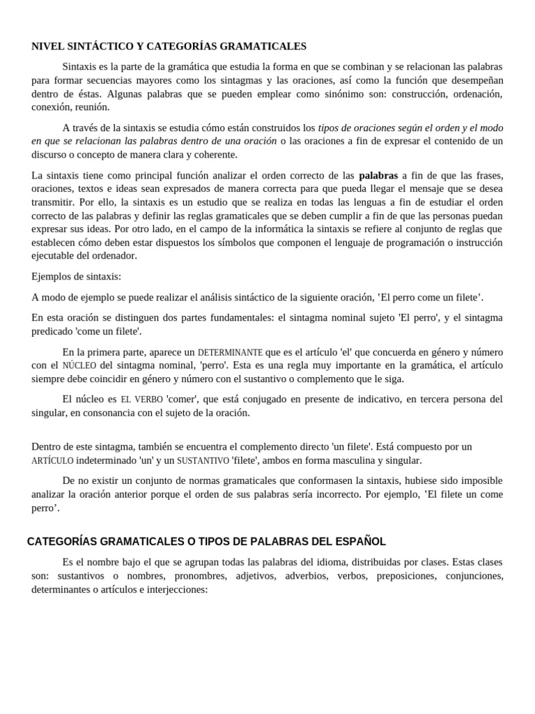 La Sintaxis Del Español | PDF | Oración (Lingüística) | Sintaxis
