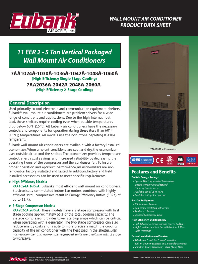 Eubank 7aa1024a-1060a 2036a-2060a Wall-Mount Ac Pds 03-22-21 Rev-1 ...