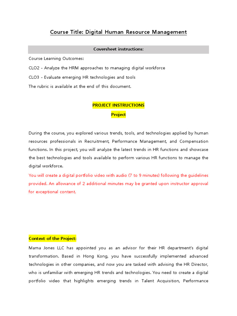 Digital Human Resource Management Task. | PDF | Human Resources | Human ...