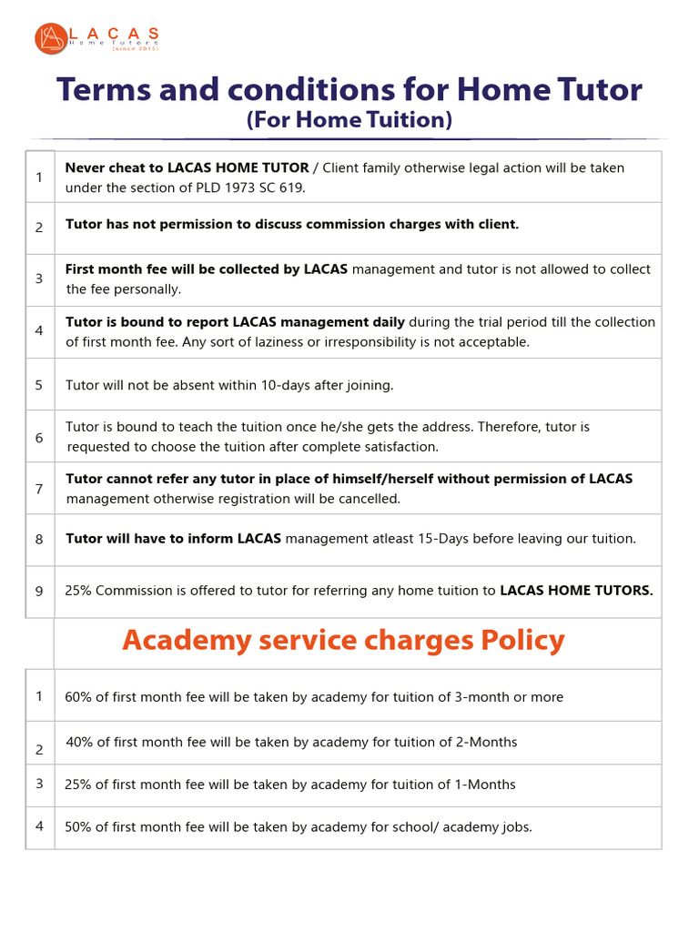 Lacas Home Tuitor Page Terms & Condition | PDF