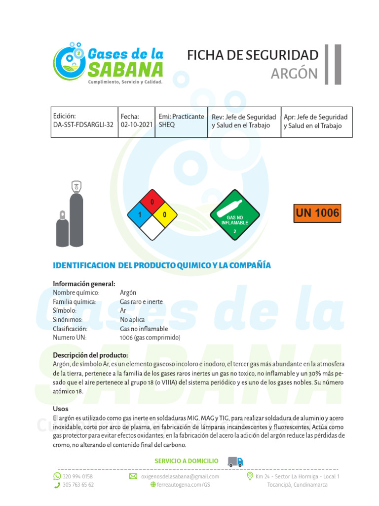 Ficha de Seguridad del Argón | PDF | Argón | Gases