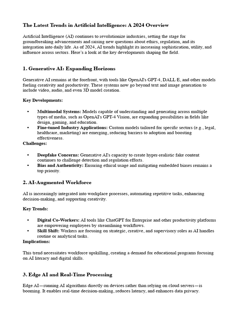 The Latest Trends in Artificial Intelligence - A 2024 Overview | PDF ...