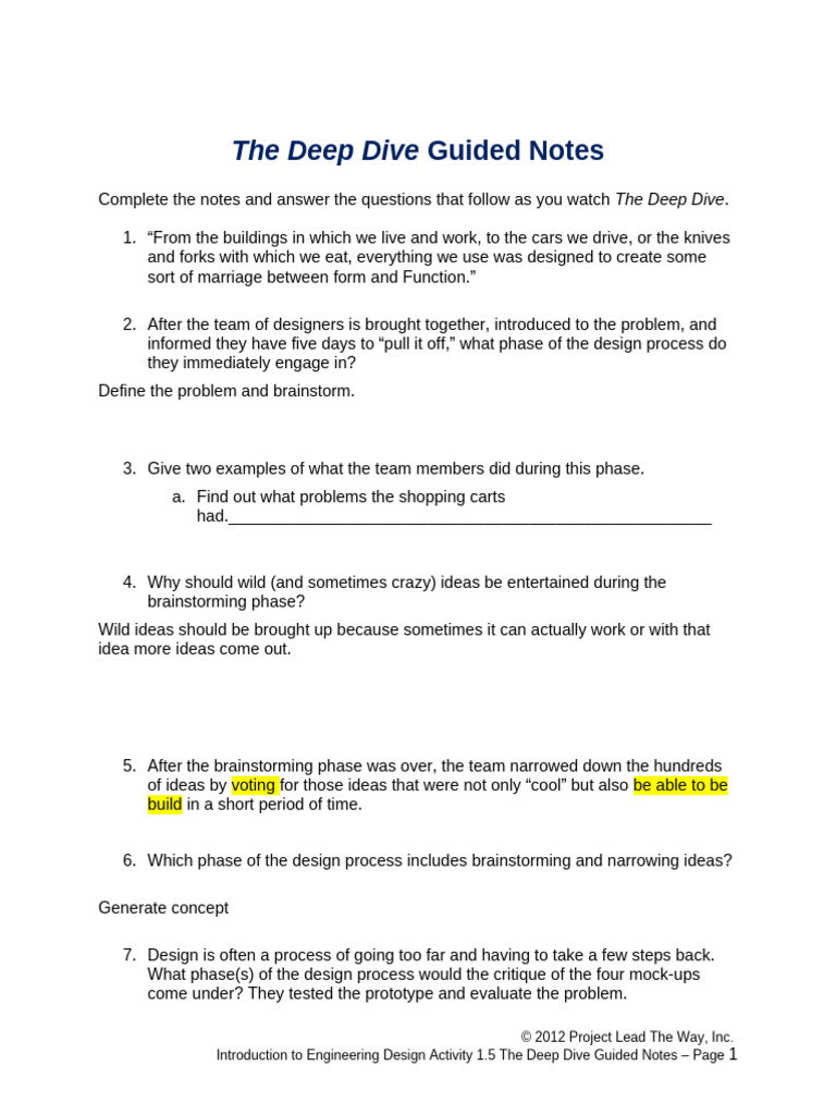 Deep Dive Movie Questions - Abdul Aimaq | PDF | Brainstorming