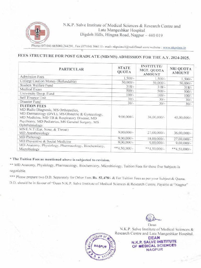 Fees Structure For Academic Year 2024 25 | PDF